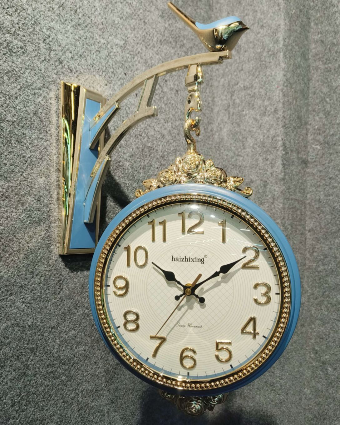 Dual Dial Metal Hanging Wall Clock [ Blue & White] – thedecorvilla