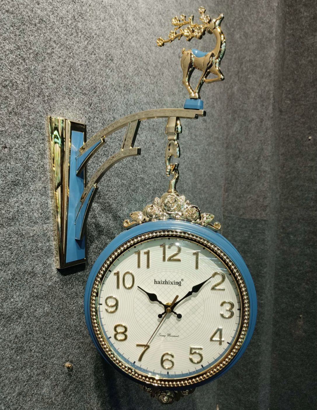 Dual Dial Metal Hanging Wall Clock [ Blue & White] – thedecorvilla