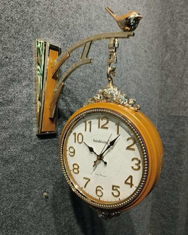 Dual Dial Metal Hanging Wall Clock [ Wood & White] – The Decorvilla