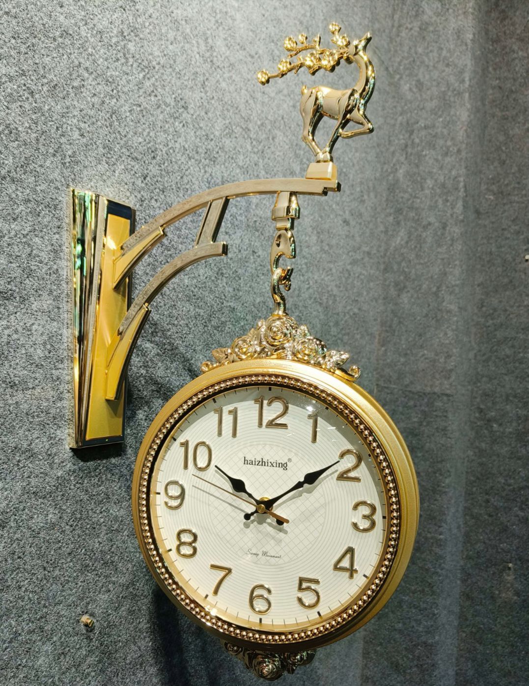 Dual Dial Metal Hanging Wall Clock [ Gold & White] – The Decorvilla