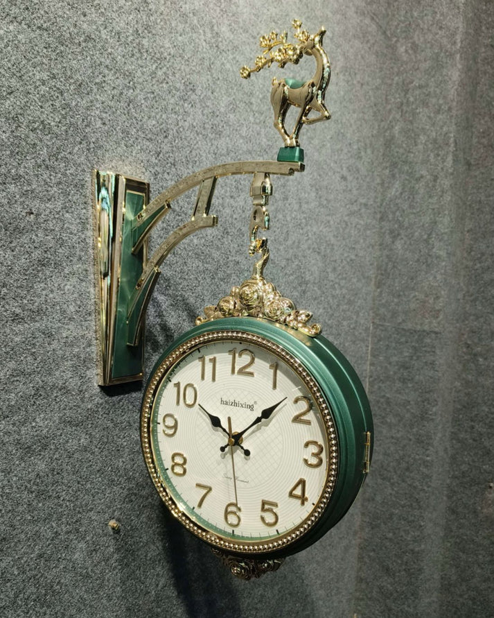 Dual Dial Metal Hanging Wall Clock [ Green & White] – The Decorvilla