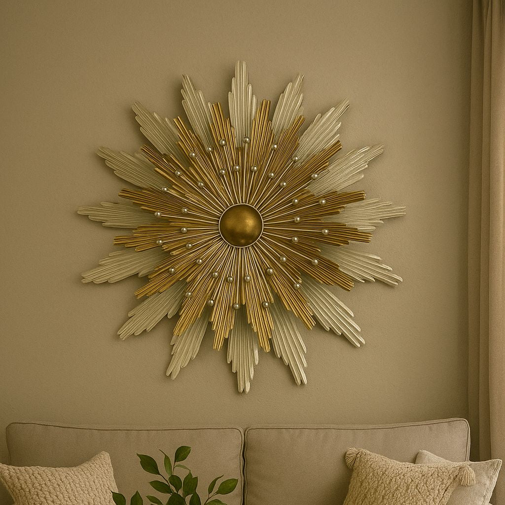 Gold PVD Finish Circular Metal Wall Art For Home Decor With LED Light ...