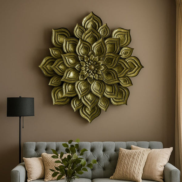 Gold PVD Finish Circular Metal Wall Art For Home Decor With LED Light ...