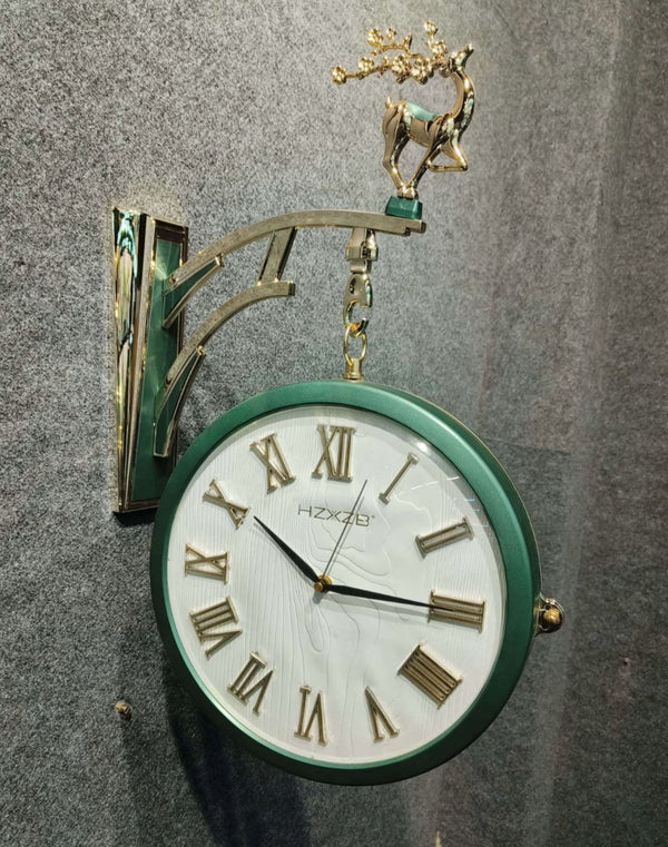 Dual Dial Metal Hanging Wall Clock [ Green & White] – thedecorvilla